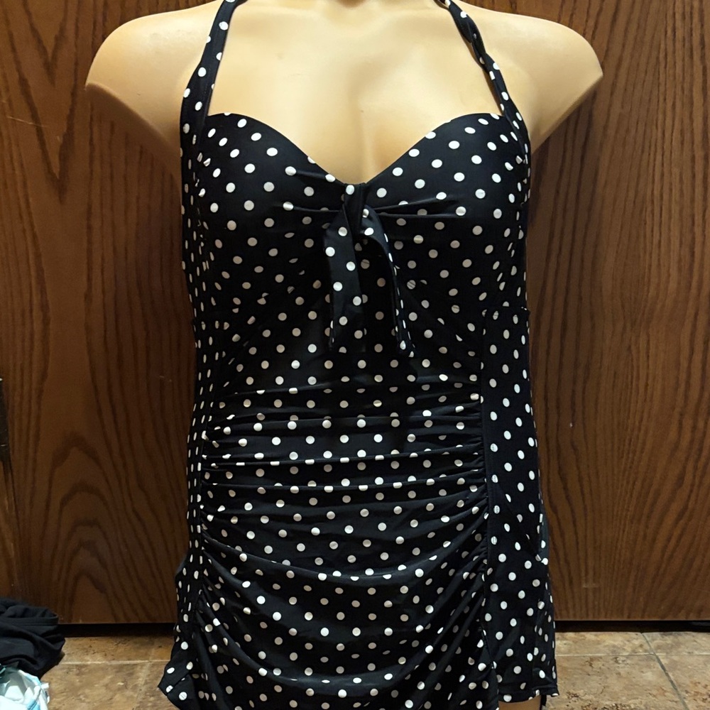 Vintage Black And White Polka Dot One Piece Swimsuit - Gem
